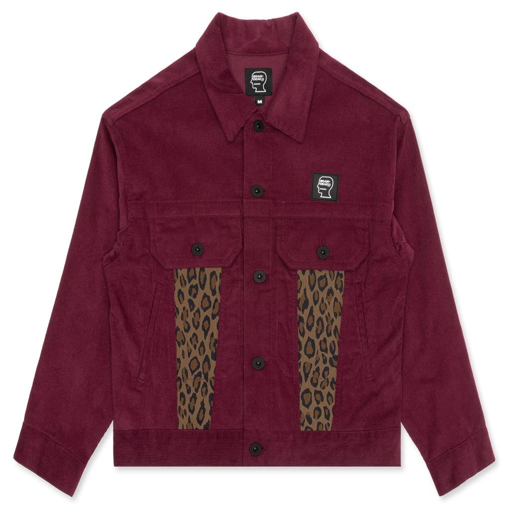 Corduroy Leopard Contrast Trucker - Maroon/Leopard – Feature