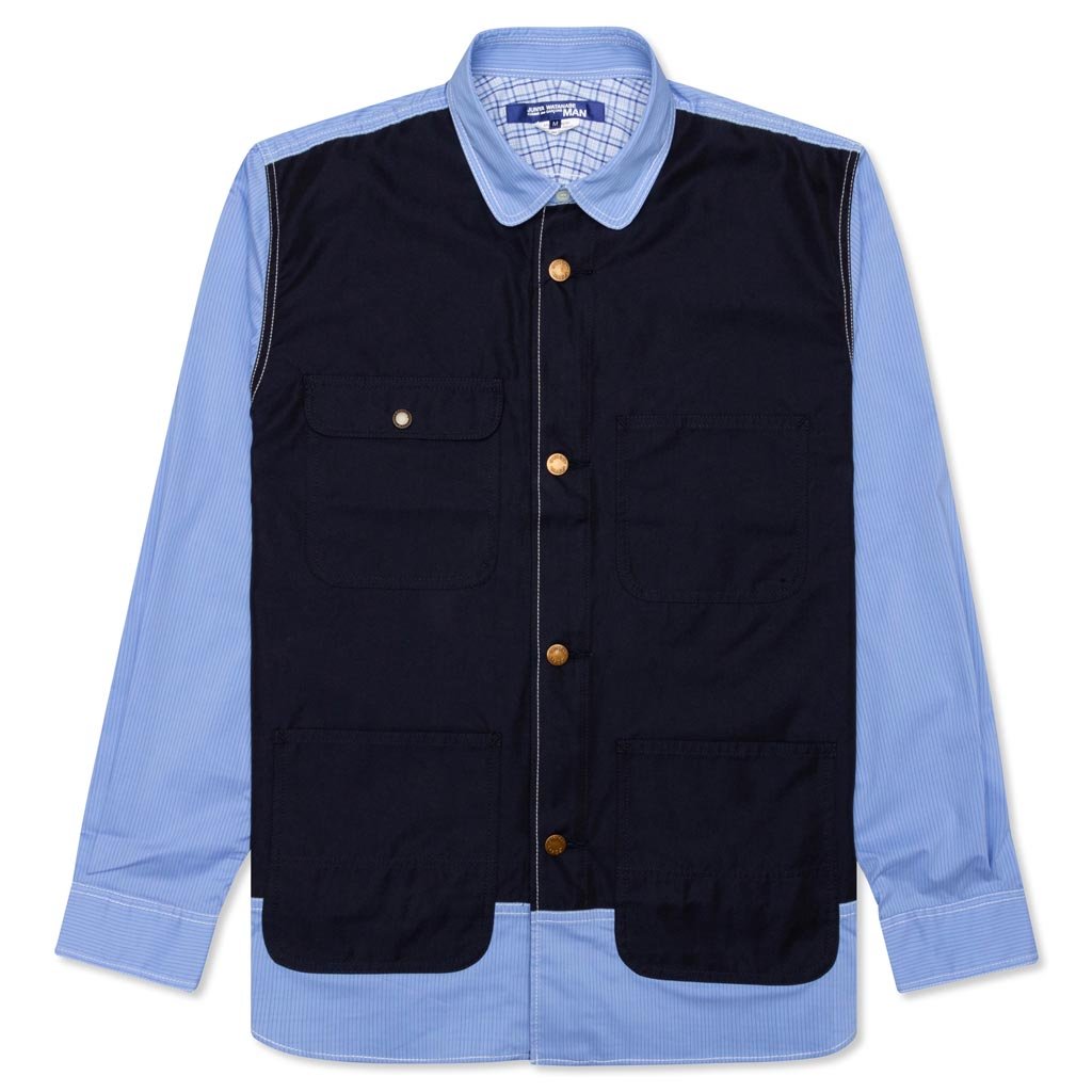 Mixed Fabric Shirt - Blue/Navy – Feature