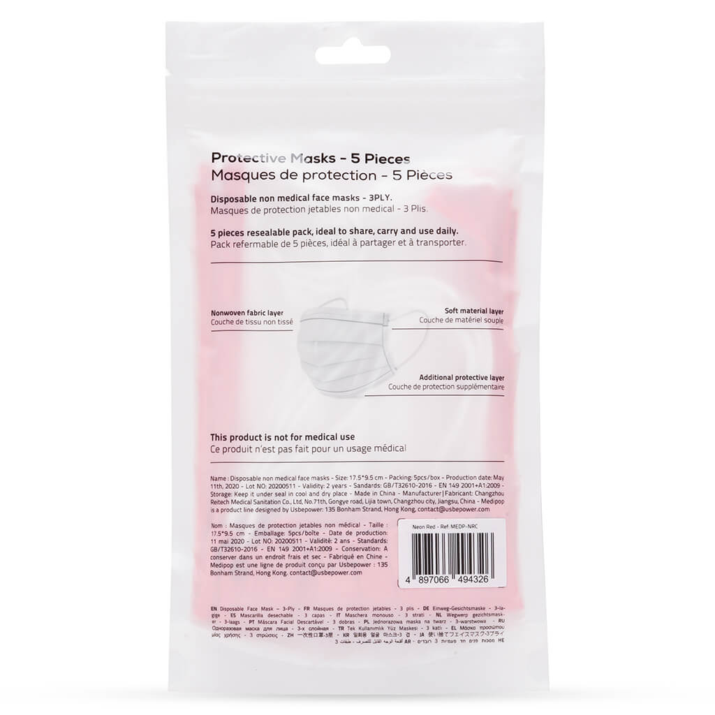 Standard Protective Masks 5 Pack - Neon Red Coral – Feature