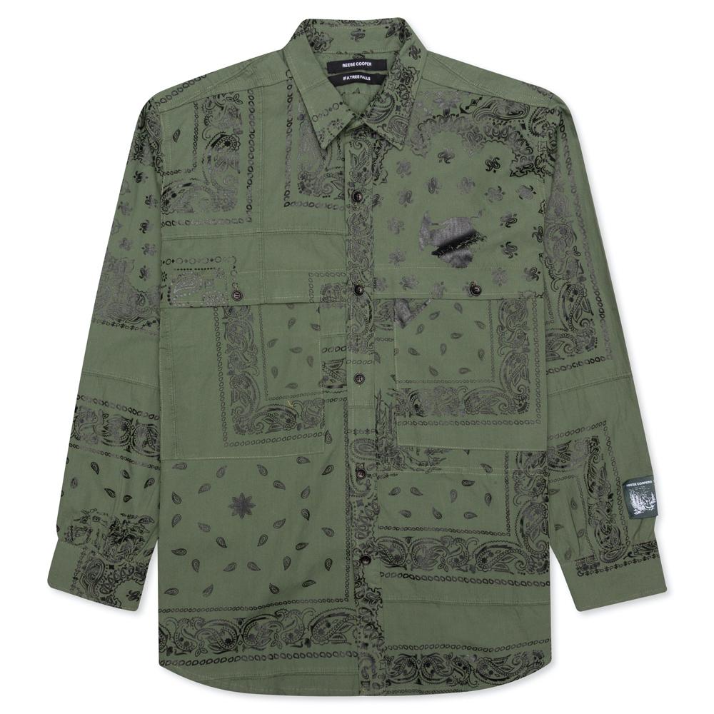 Bandana Patchwork Button Down Shirt - Sage – Feature